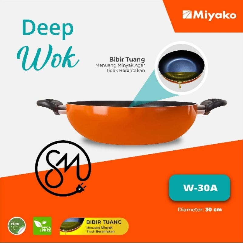 Jual Deep Wok Pan Miyako W-30A Panci Wajan W30A 30 cm W 30 A | Shopee Indonesia