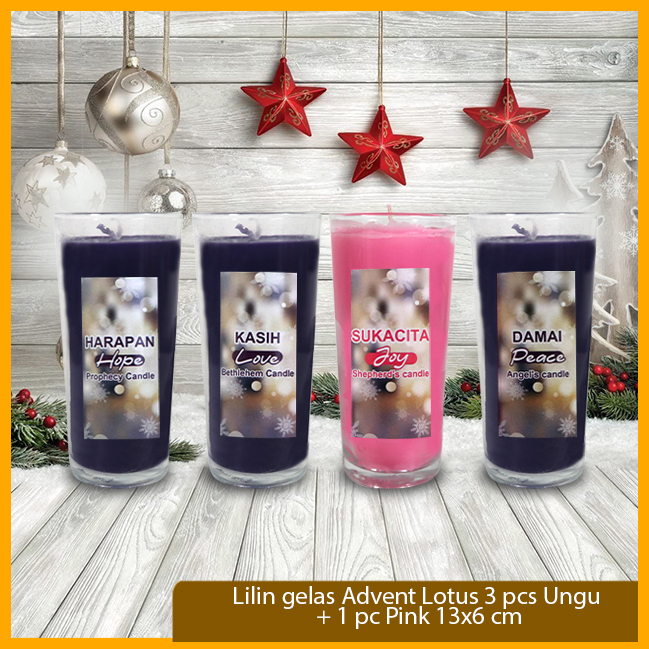 Jual Lilin Gelas Doa Rohani Advent Adven Ungu Pink Lilin Natal ...