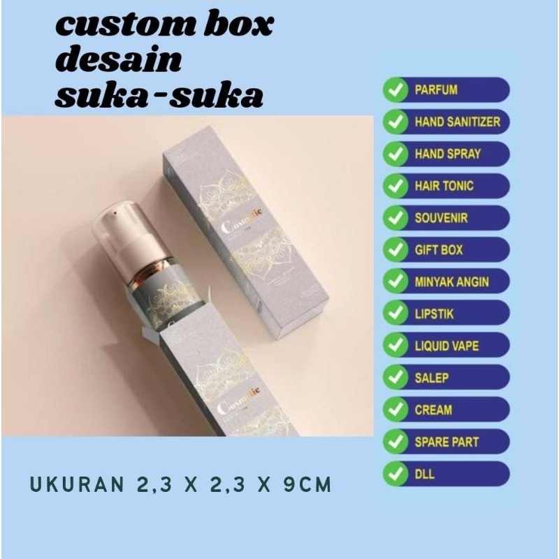 Jual custom kemasan box ukuran 2,3 x 2,3 x 9 cm desain suka2 parfum ...