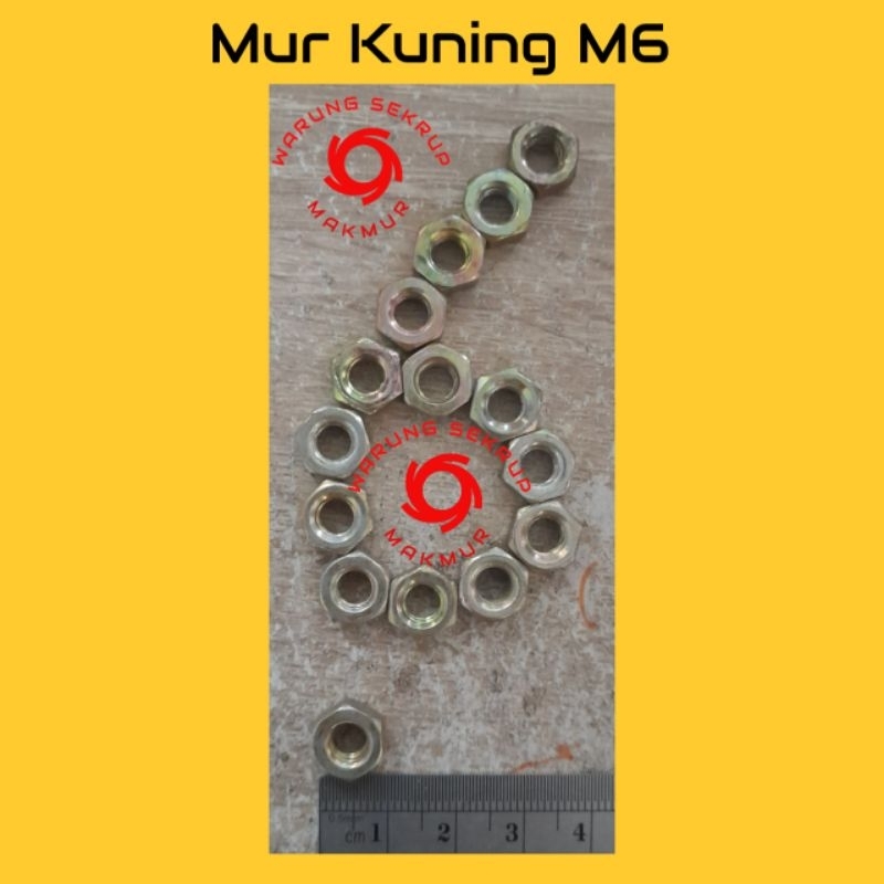 Jual (50 pcs) Mur M6 Kuning Kunci 10 / Mur Kuning 6mm | Shopee Indonesia