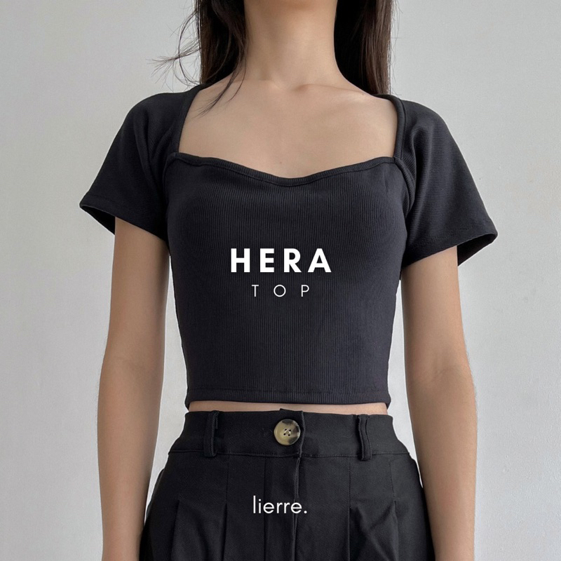 Jual lierre. HERA top - low square neck basic knit crop top | Shopee Indonesia