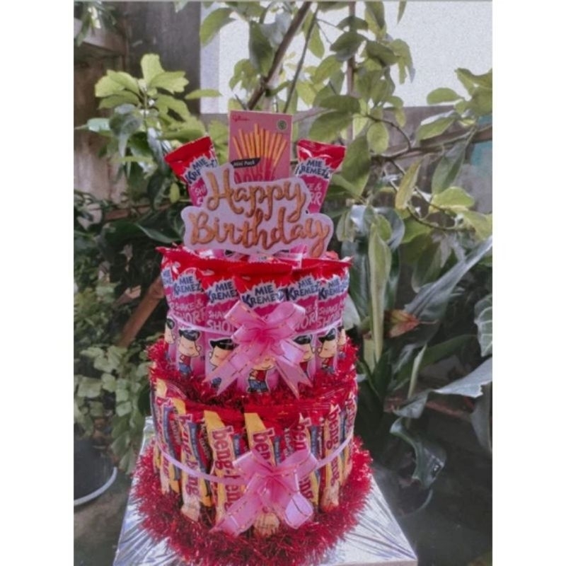 Jual Tower snack ultah, snack custom warna sesuai tema tingkatan kue ...