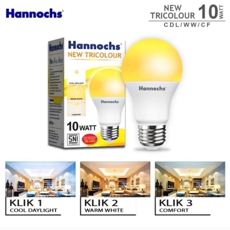 Jual Led Bulb Hannochs TriColour 10w 12w - Lampu Led Bulb Hannochs New ...