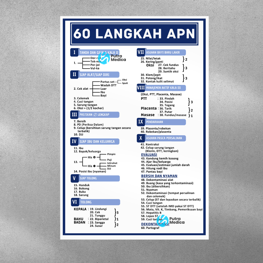 Jual Poster Kesehatan 60 Langkah APN A3+ / Gambar Edukasi Asuhan Persalinan Normal | Shopee ...