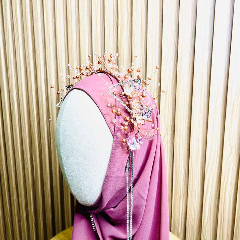 Jual Mahkota juntai wedding tiara pengantin hijab viral TRA9 | Shopee ...