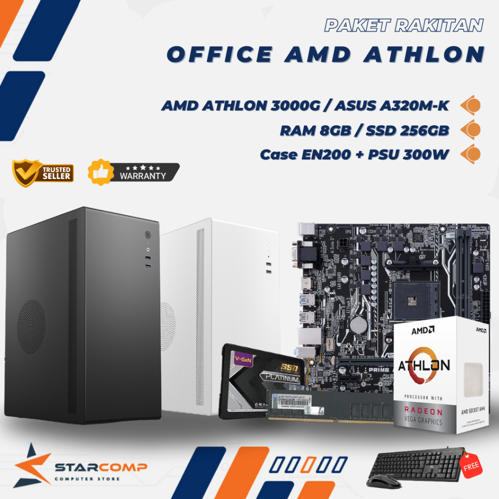 Jual PAKET PC RAKITAN AMD ATHLON 3000G RAM 8GB SSD 256GB PAKET KOMPUTER ...