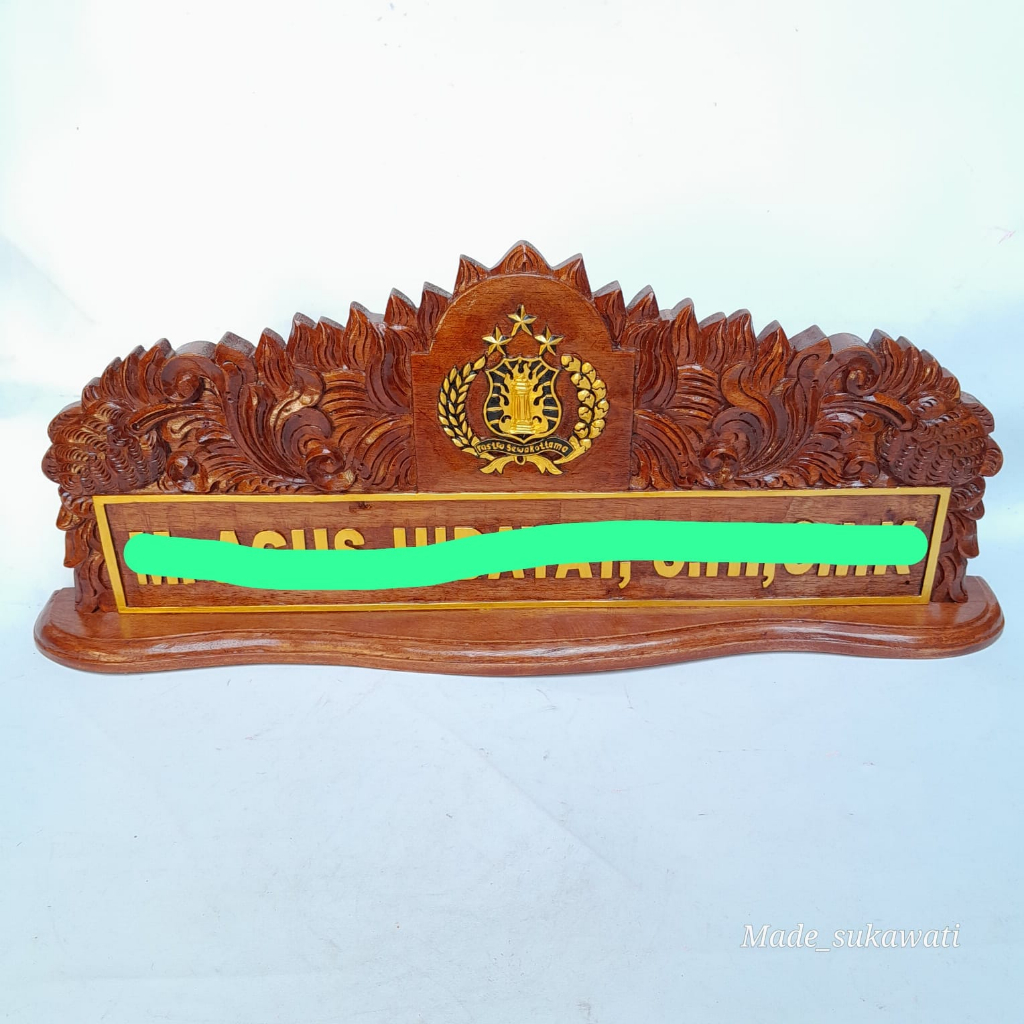 Jual Papan nama meja Ukiran kayu 50cm isi logo Custom nameplate ukir ...