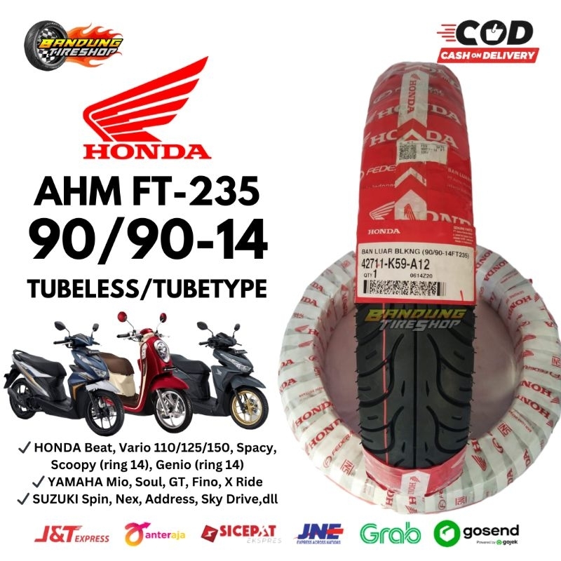 Jual BAN HONDA 90/90-14 TUBELESS TUBETYPE FEDERAL FT 235 BELAKANG AHM ORIGINAL MATIC BEAT VARIO ...