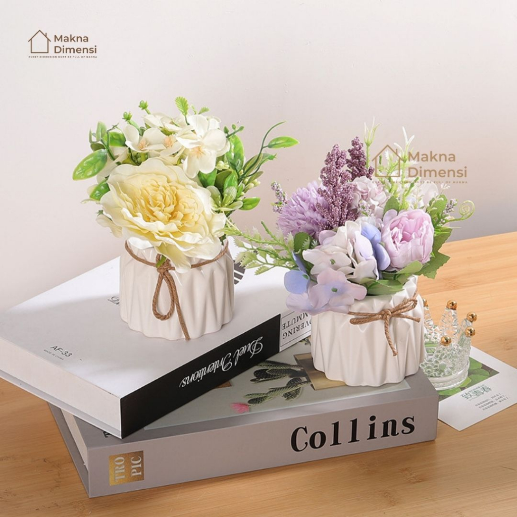 Jual 1 set vas bunga keramik artificial aesthetic hiasan meja dekorasi ...