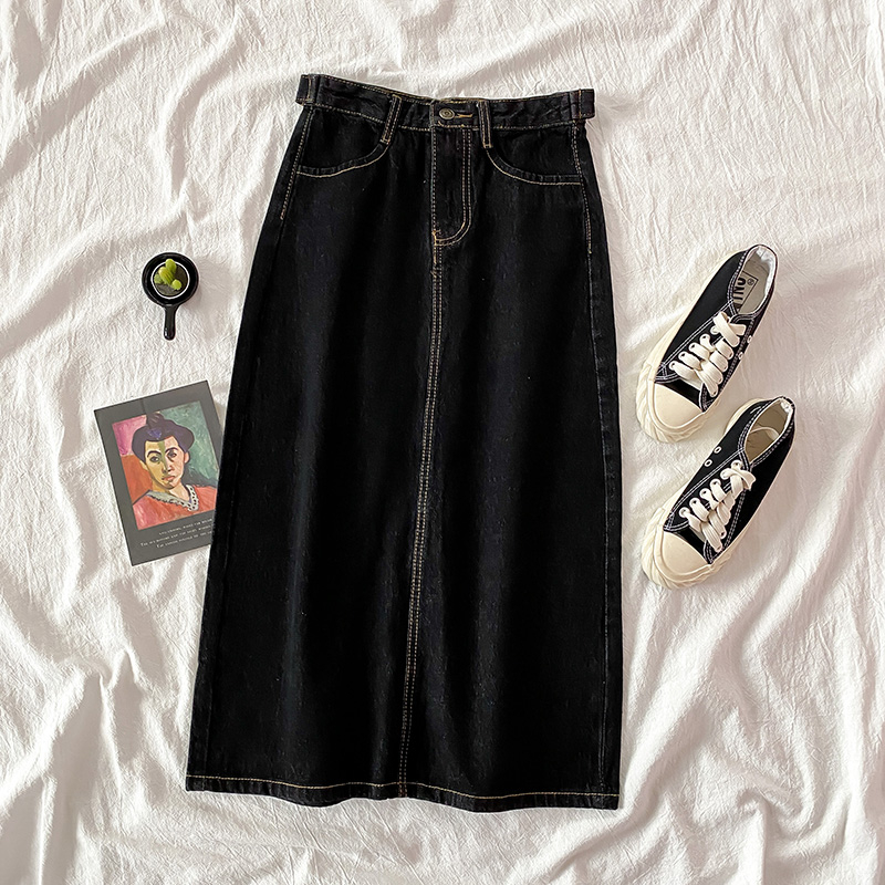 Jual Kelabu hitam A-Line Rok Jeans Wanita Highwaist Rok Jeans Wanita ...