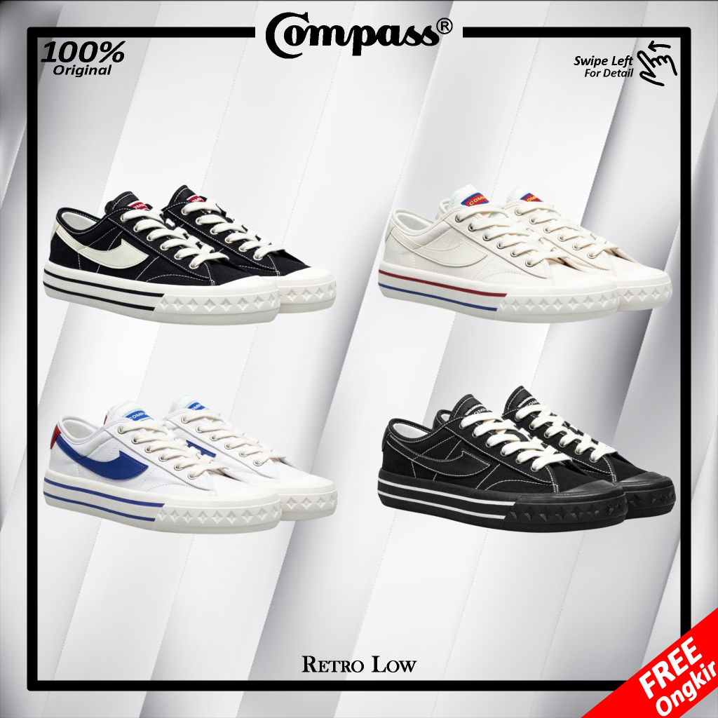 Jual Compass Retrograde Low Black White / Cream / White Blue / Double ...