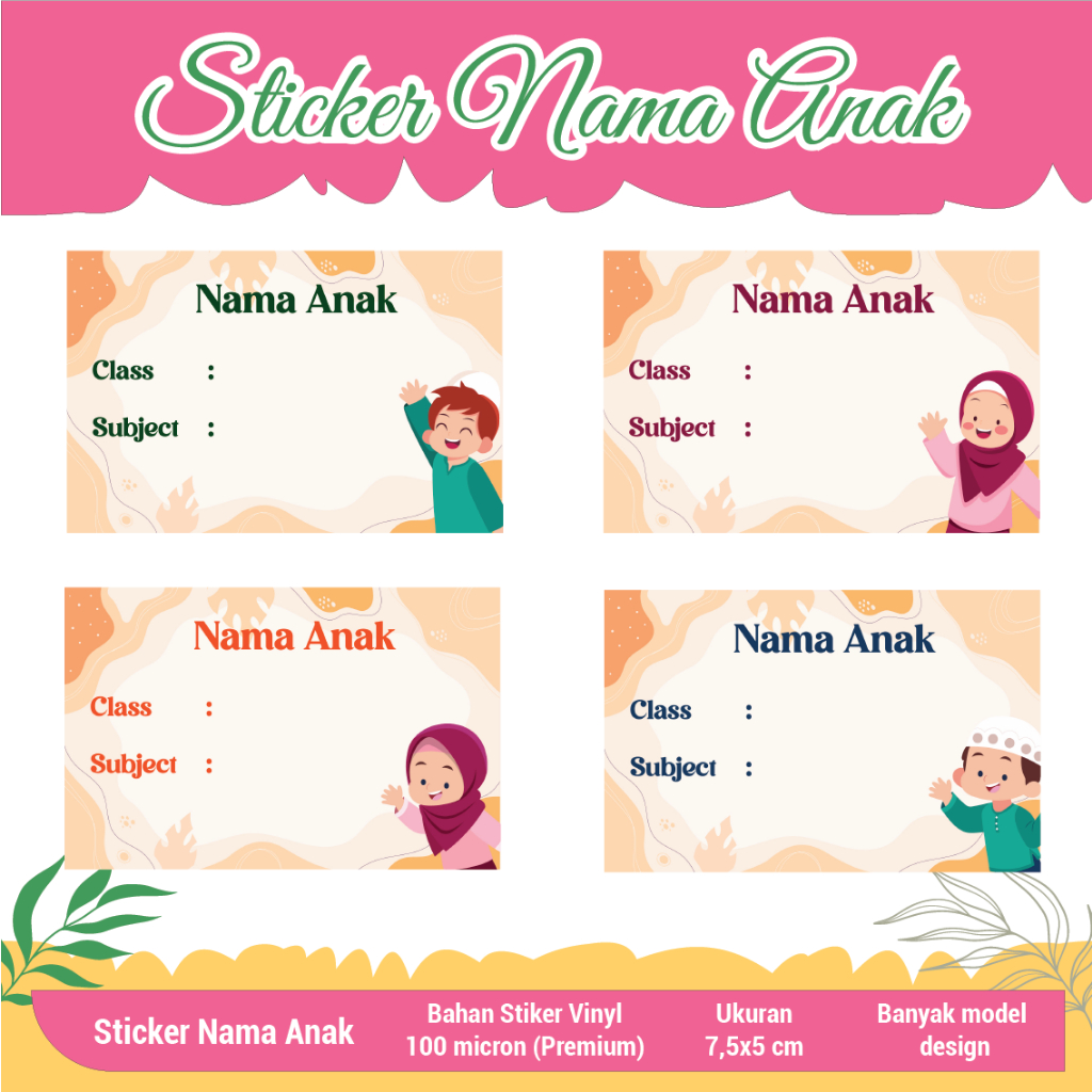 Jual Sticker nama anak untuk sekolah lengkap dengan kolom kelas dan ...