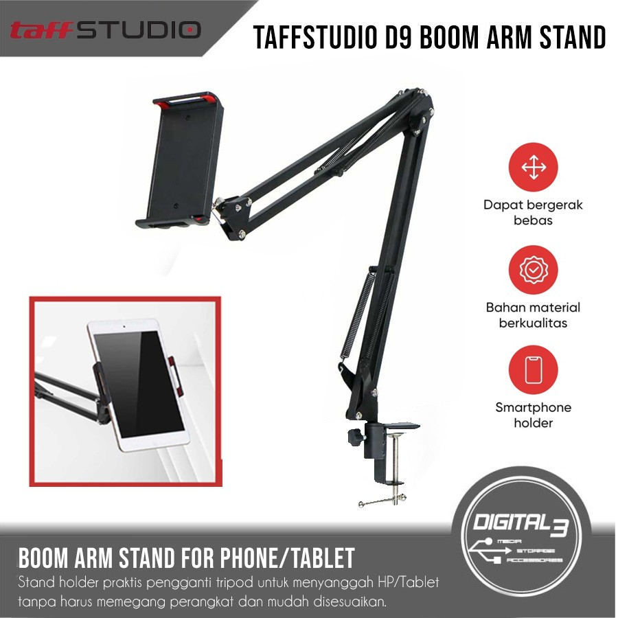 Jual TaffSTUDIO D9 Boom Arm Tablet Phone Holder Clamp Table Lazypod ...