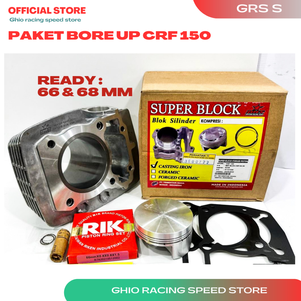 Jual BLOK SET BRT CRF 150 PAKET BORE UP BRT /CRF 150 /MEGA PRO/VERZA 66 68mm BLOK PISTON BRT CRF ...