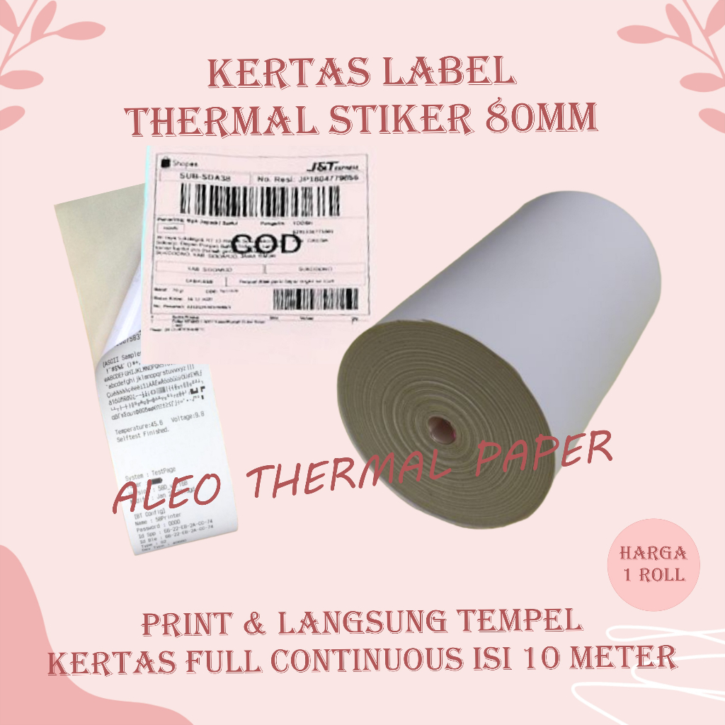 Jual Kertas Thermal Label Stiker 80mm Panjang 10 meter Continuous 80 mm ...