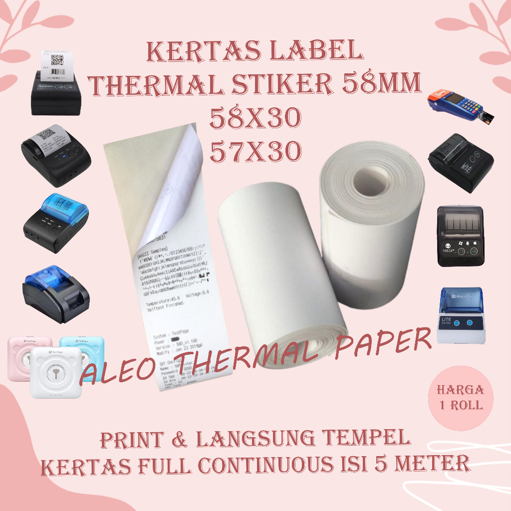 Jual Kertas Label Direct Sticker Thermal 58mm x 5 meter TEBAL Label Kertas Stiker Thermal 57x30 ...
