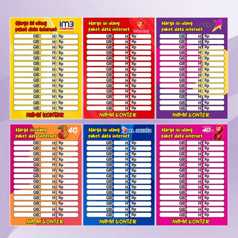 Jual Daftar harga paket data internet konter A4 bahan art paper 200g ...