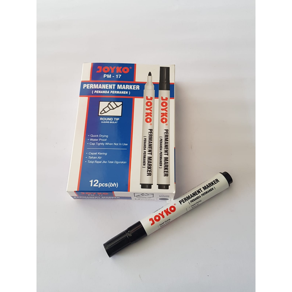 Jual Spidol Joyko Permanent Marker Hitam PM-17 1pak 12pcs | Shopee ...