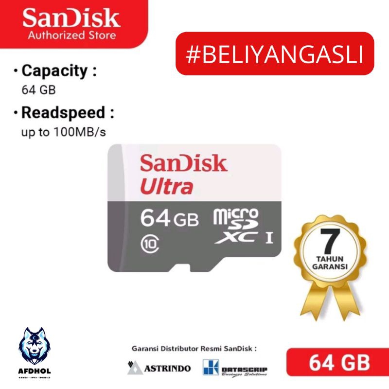 Jual SANDISK ULTRA MEMORY CARD MICRO SD 64 GB 100MBPS ORIGINAL MICROSD 64GB MMC MEMORY CARD ...