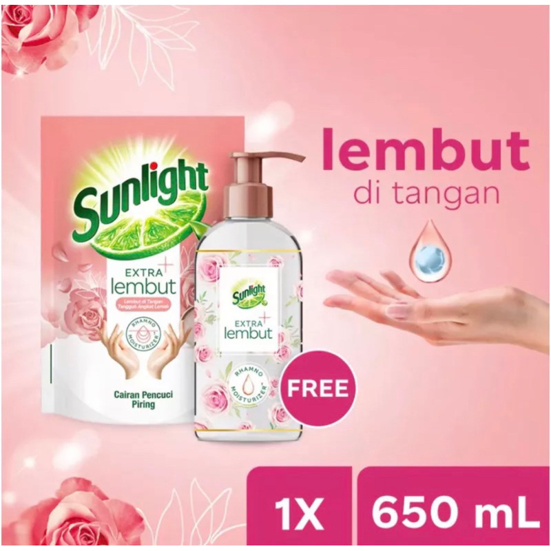 Jual 1 Sunlight Extra Lembut 650ml FREE 1 Dishwashing Bottle | Shopee ...