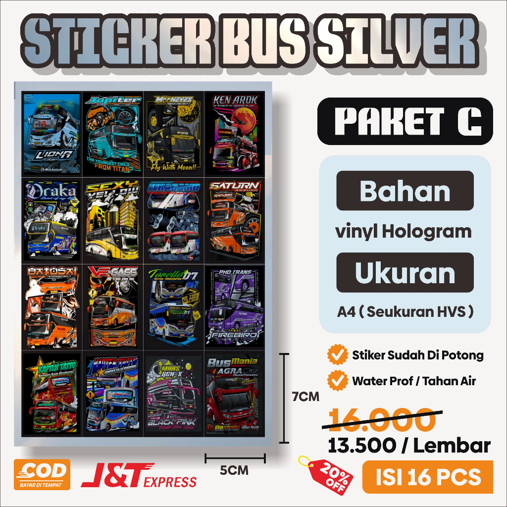 Jual Stiker Bus Silver ( 25PCS & 16pcs ), Stiker Bus Kids Panda Silver ...