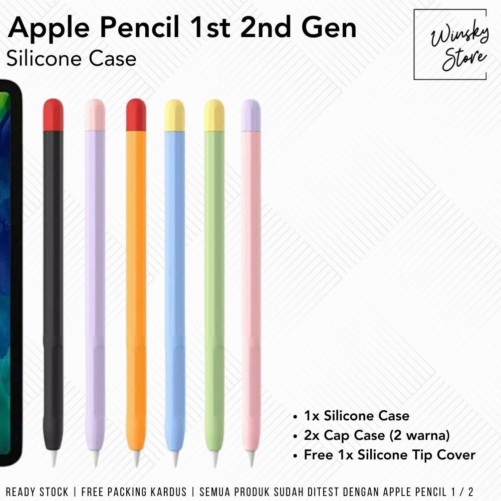 Jual Apple Pencil 1 2 1st 2nd Gen Silicone Soft Case Cover with 2 Cap ...