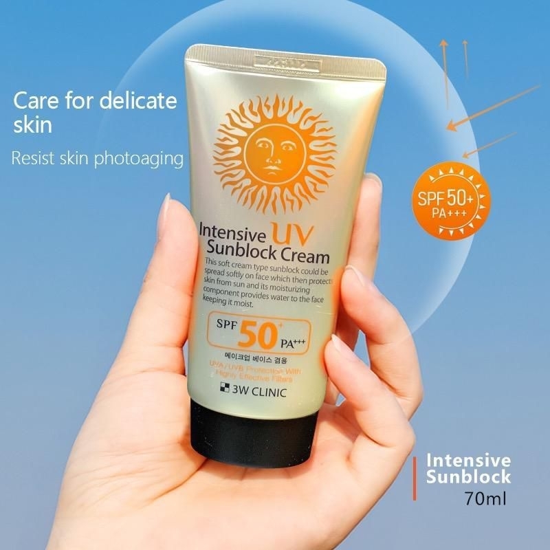 Jual 3w Clinic Intensive Uv Sunblock Cream SPF50+ PA+++ 70ml | Shopee Indonesia
