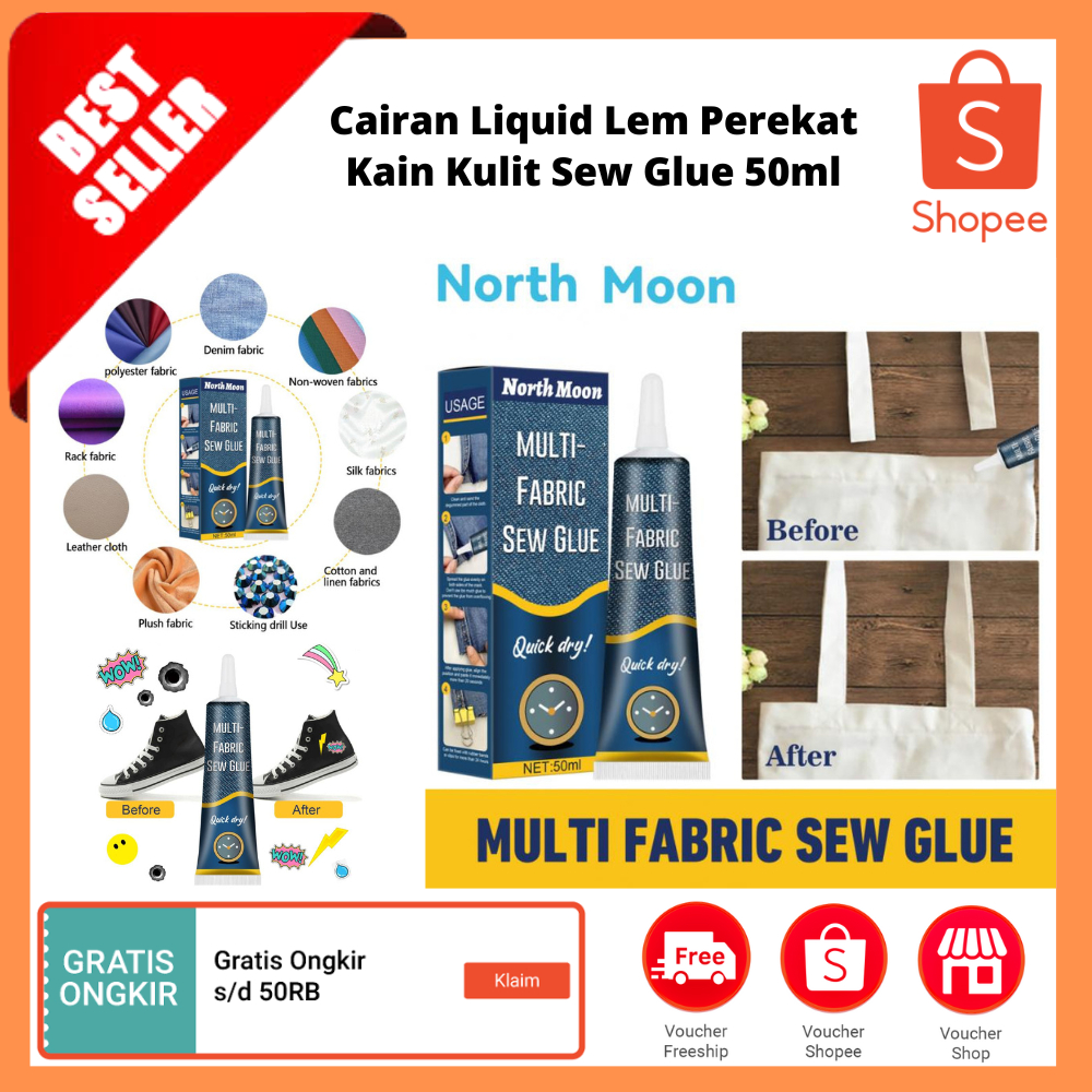 Jual Cairan Liquid Lem Perekat Kain Kulit Sew Glue 50ml / Lem Kain Cair ...