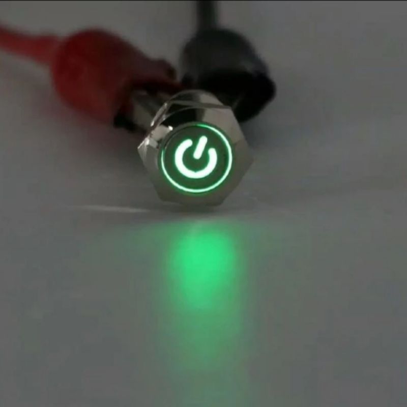 Jual Saklar bell/reset /Push On LED Green Stainless 12mm / Push Button ...