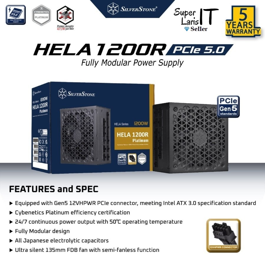 Jual SilverStone Hela 1200R PSU Power Supply 1200w 1200 watt PCIe 5.0 ...