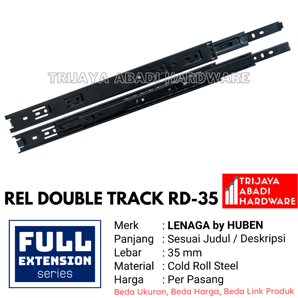 Jual Rel Double Track 40 CM RD35 Full Extension Rel Laci Kabinet Lenaga ...