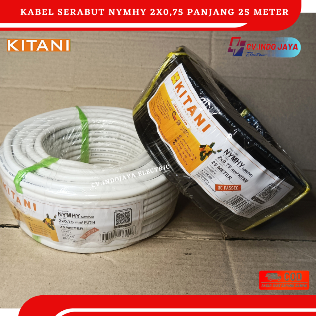 Jual Kabel Listrik Serabut 2X0,75 mm KITANI panjang 25 meter kabel listrik serabut tembaga murni ...
