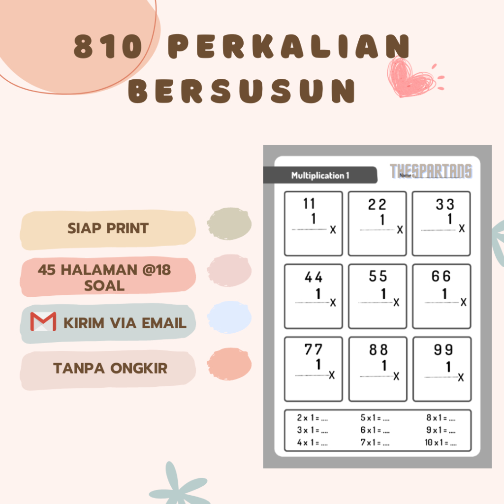 Jual 45 Halaman Latihan Perkalian Siap Cetak - Printable Worksheet ...