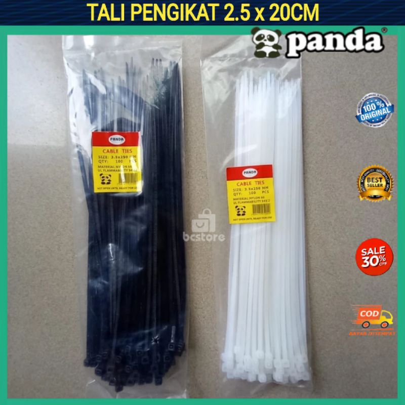 Jual Kabel Ties Pengikat Nilon Ties 2.5 x 20cm (1 PACK isi 100 PCS) Putih / Hitam - CABLE TIES ...