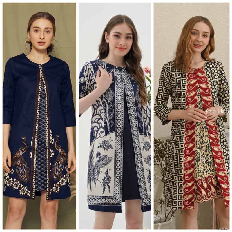 Jual Dress batik wanita modern lengan panjang / dress layer semi outer ...