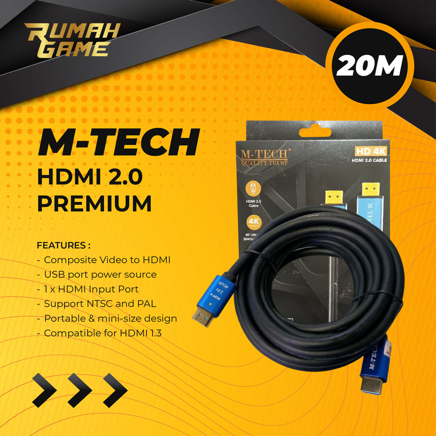 Jual KABEL HDMI 20M PREMIUM 2.0 MTECH HDTV PREMIUM 4K UHD 20 Meter ...