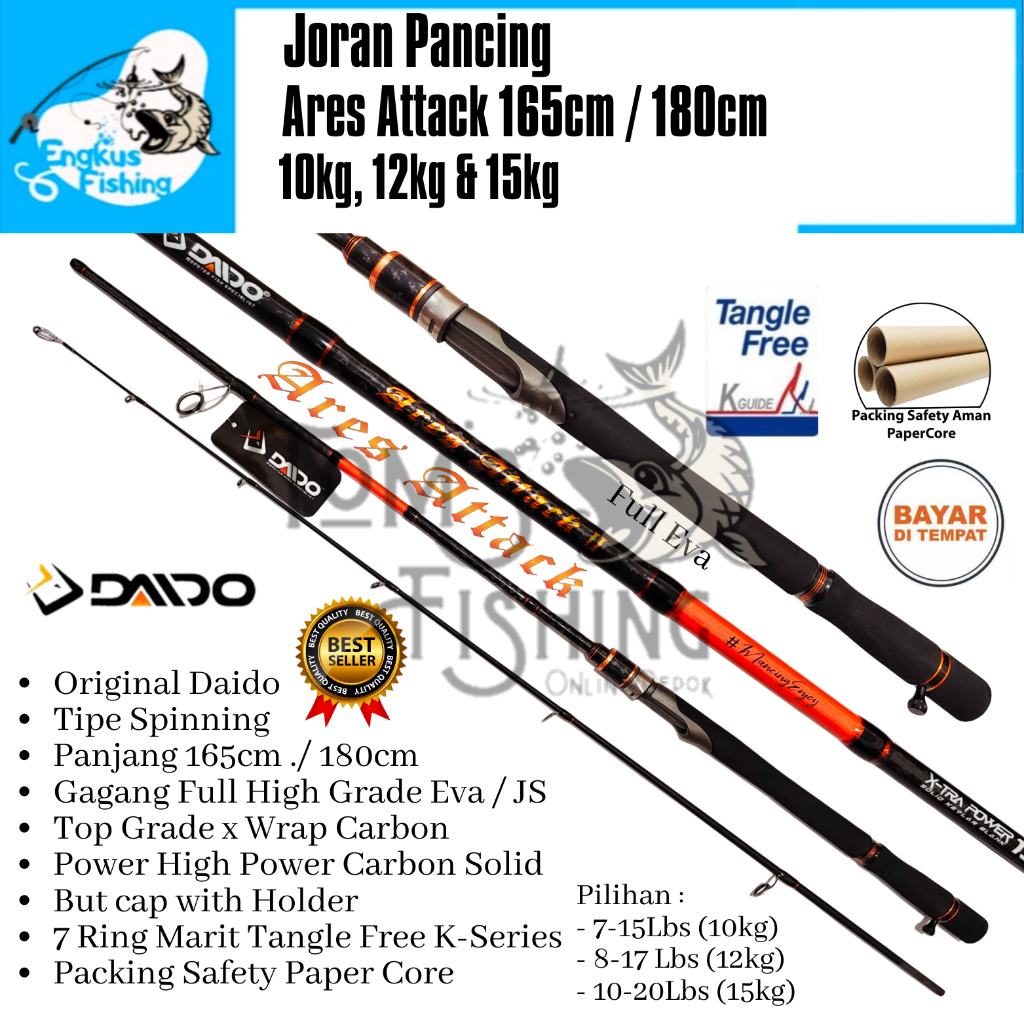 Jual Joran Pancing Daido Ares Attack 165cm / 180cm Full / JS (10kg-15kg) Carbon Solid Murah ...
