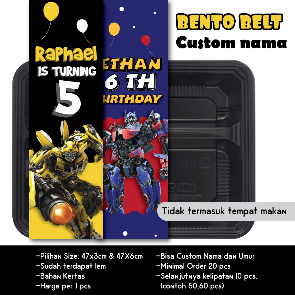 Jual BENTO BELT TRANSFORMERS BUMBLEBEE OPTIMUS PRIME CUSTOM NAMA PAPER ...