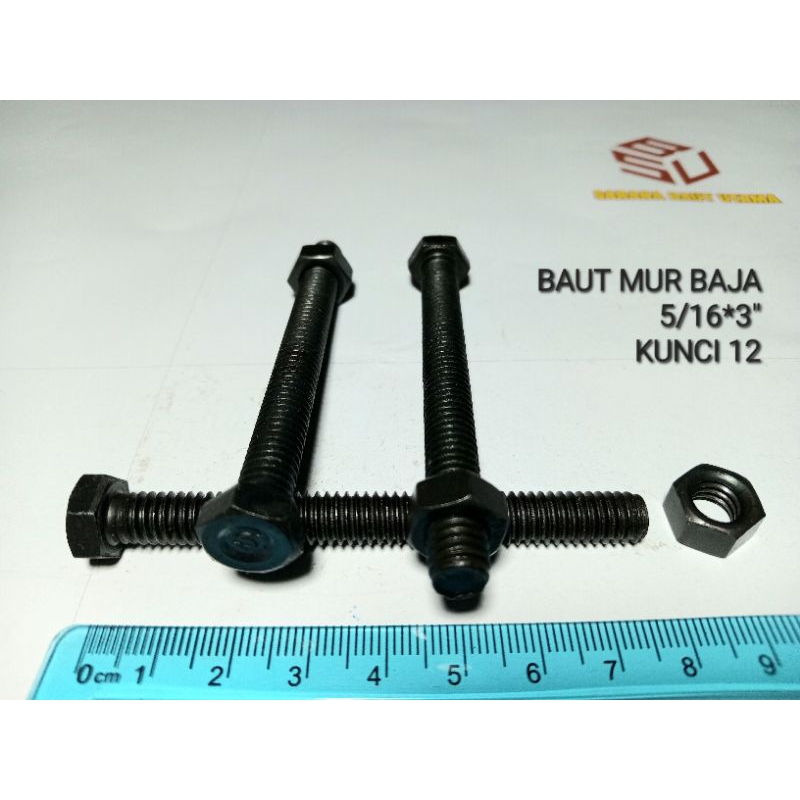 Jual Baut Mur Baja 5/16*3" Hitam Kunci 12 | Shopee Indonesia
