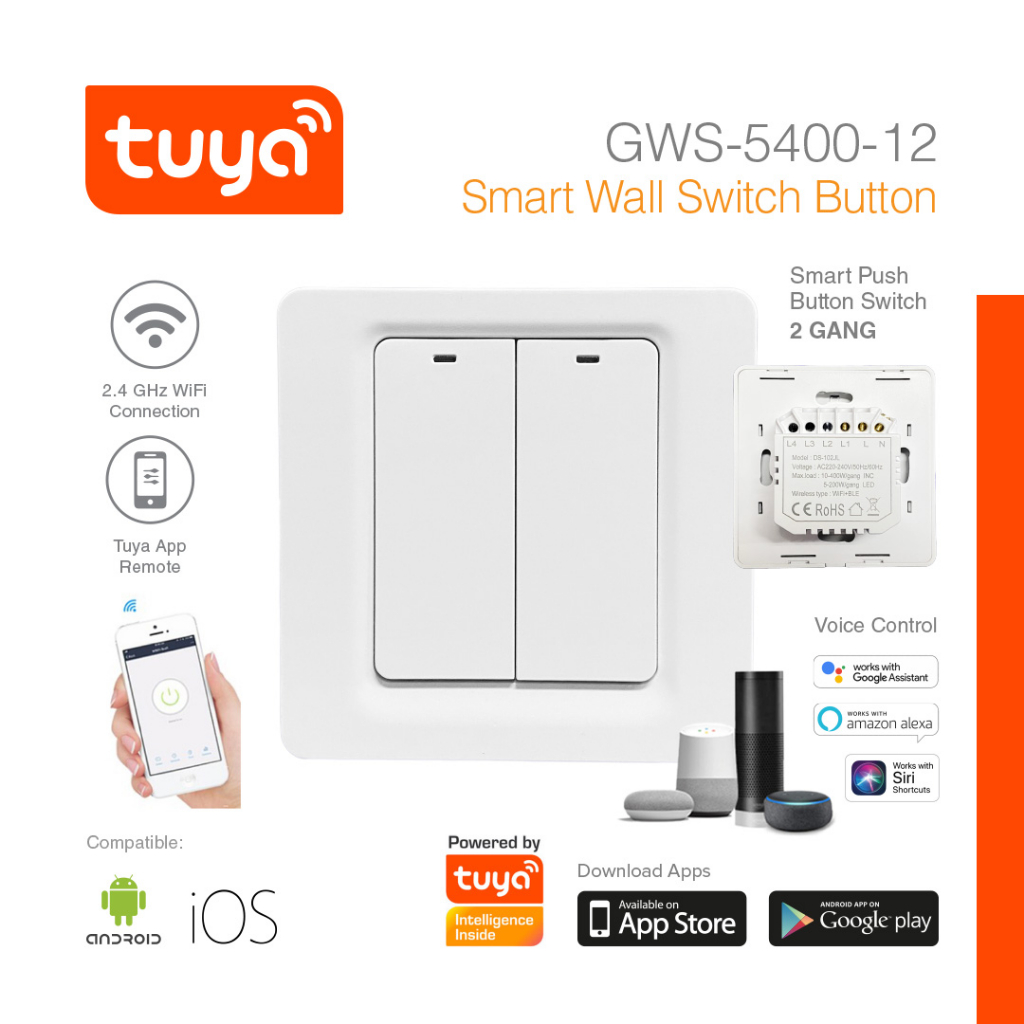 Jual TUYA SMART WALL SWITH LIGHT WIFI & BUTTON 2 GANG | Shopee Indonesia