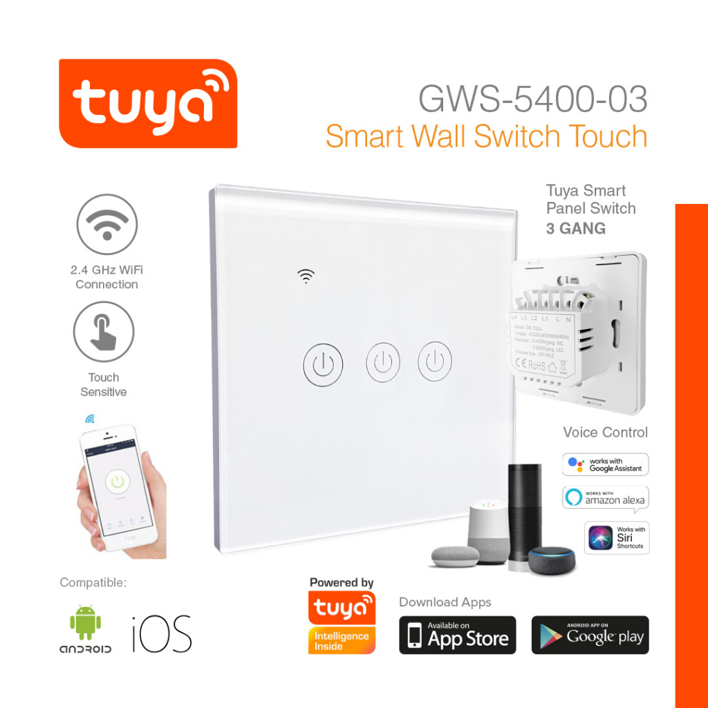 Jual TUYA SMART WALL SWITCH LIGHT WIFI TOUCH 3 GANG | Shopee Indonesia