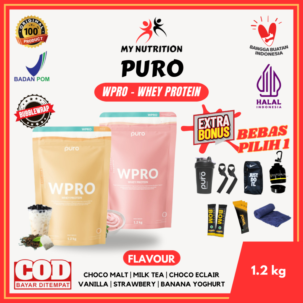 Jual PURO WPRO Whey Protein 1.2kg Susu Suplemen Concentrate Isolate ...
