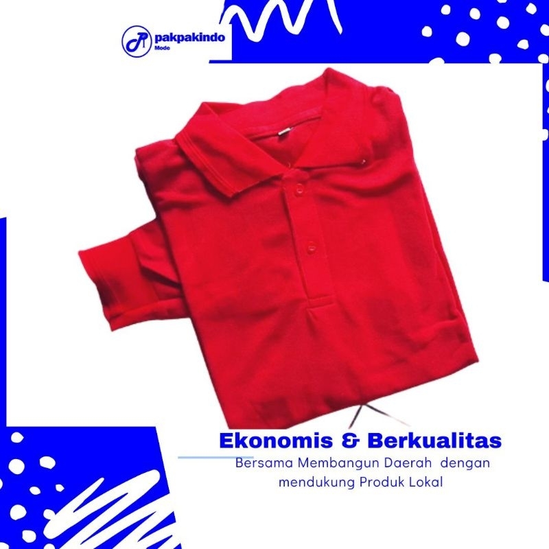 Jual BAJU KAOS POLO KERAH POLOS MERAH CABE LENGAN PANJANG PRIA WANITA ...