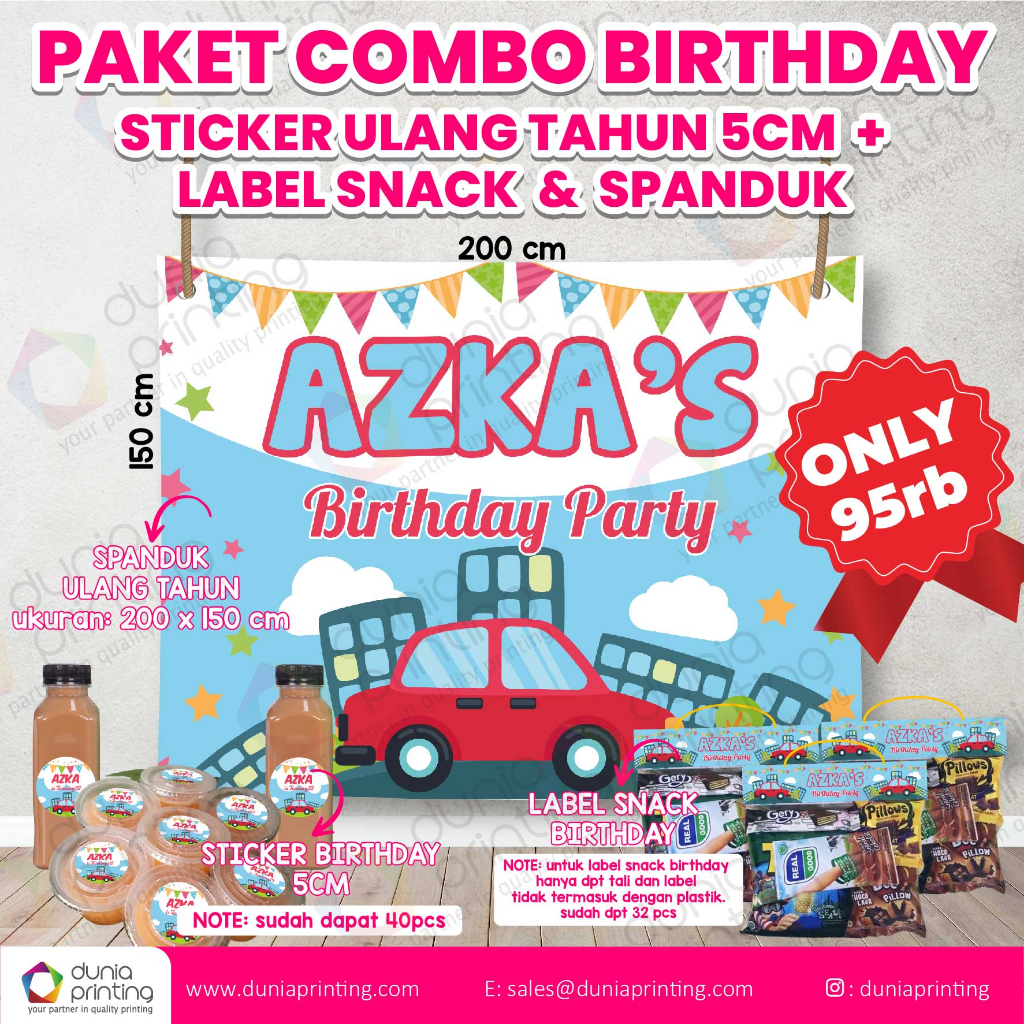 Jual Paket Combo Birthday / Sticker ulang tahun + label snack + spanduk ...