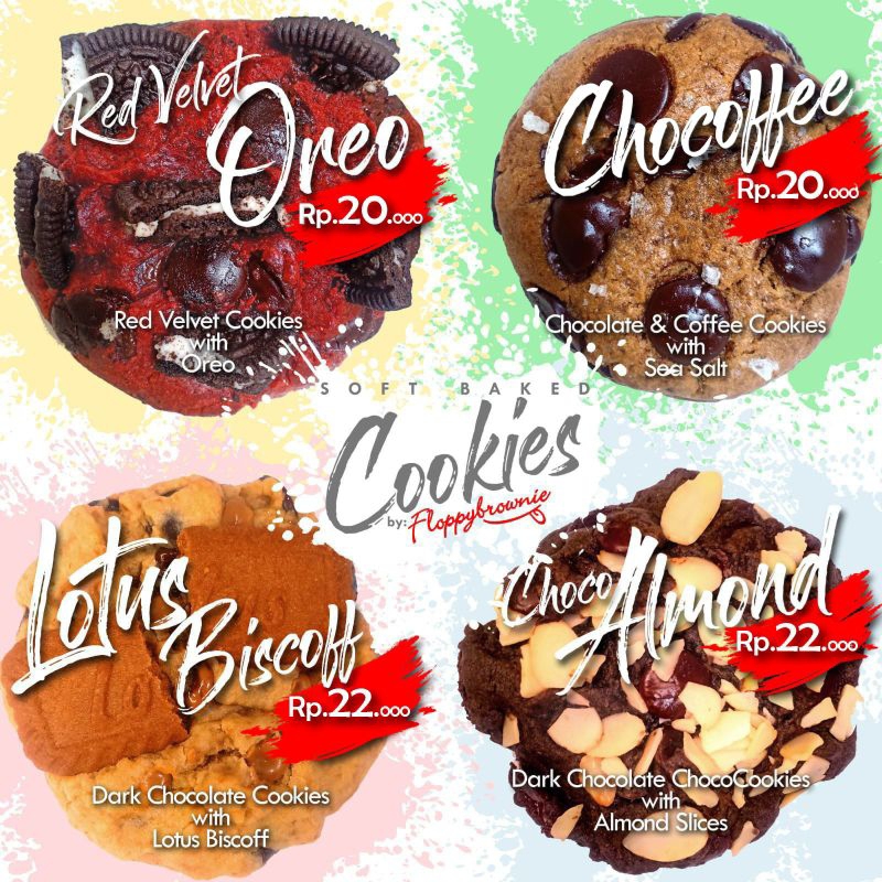 Jual soft baked cookies 1 paket isi 4 (chocoffee,red velvet oreo,lotus ...