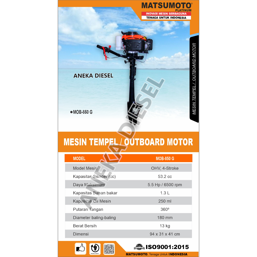 Jual Mesin Tempel OutBoard Motor MATSUMOTO MOB 850 G / Marine OutBoard 5 HP 4 Tak MATSUMOTO MOB ...