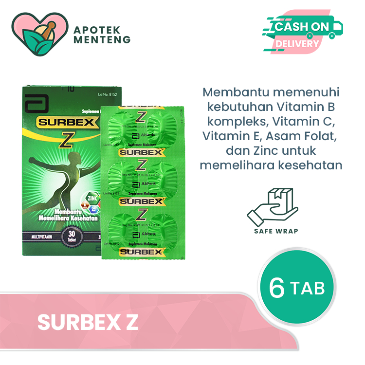 Jual Surbex Z Strip 6 Tablet - Suplemen Vitamin B Kompleks, C, E, Asam ...