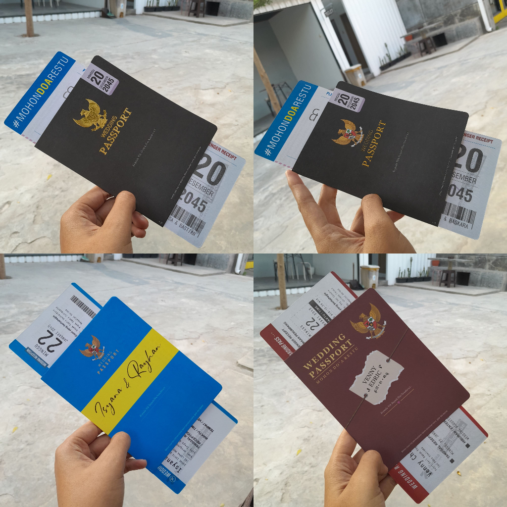 Jual [ 50 Pcs ]Undangan pernikahan PASSPORT mewah foil embas timbul ...