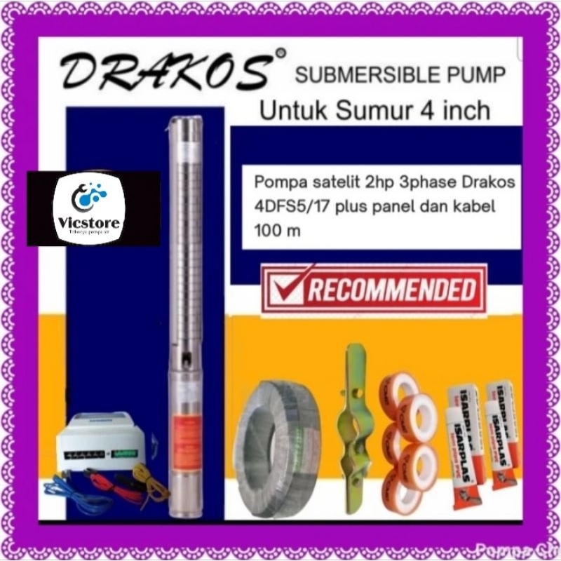 Jual Pompa satelit 2hp 3phase Drakos 4dfs5/17 plus panel dan kabel 100 m 4" | Shopee Indonesia