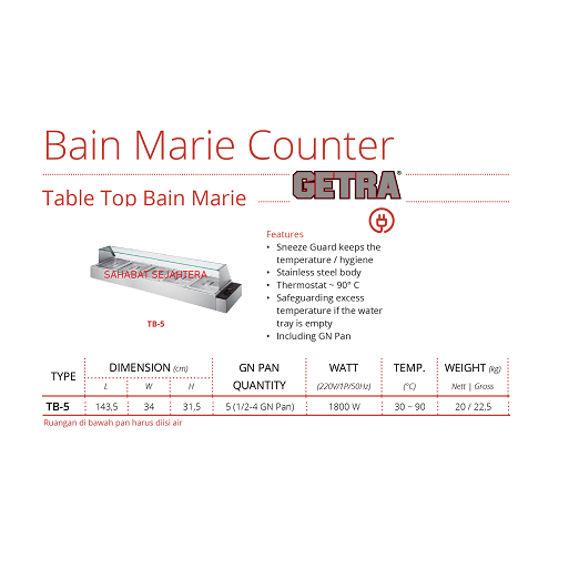 Jual GETRA Table Top Bain Marie Counter TB-5 Kabinet Penghangat Makanan ...